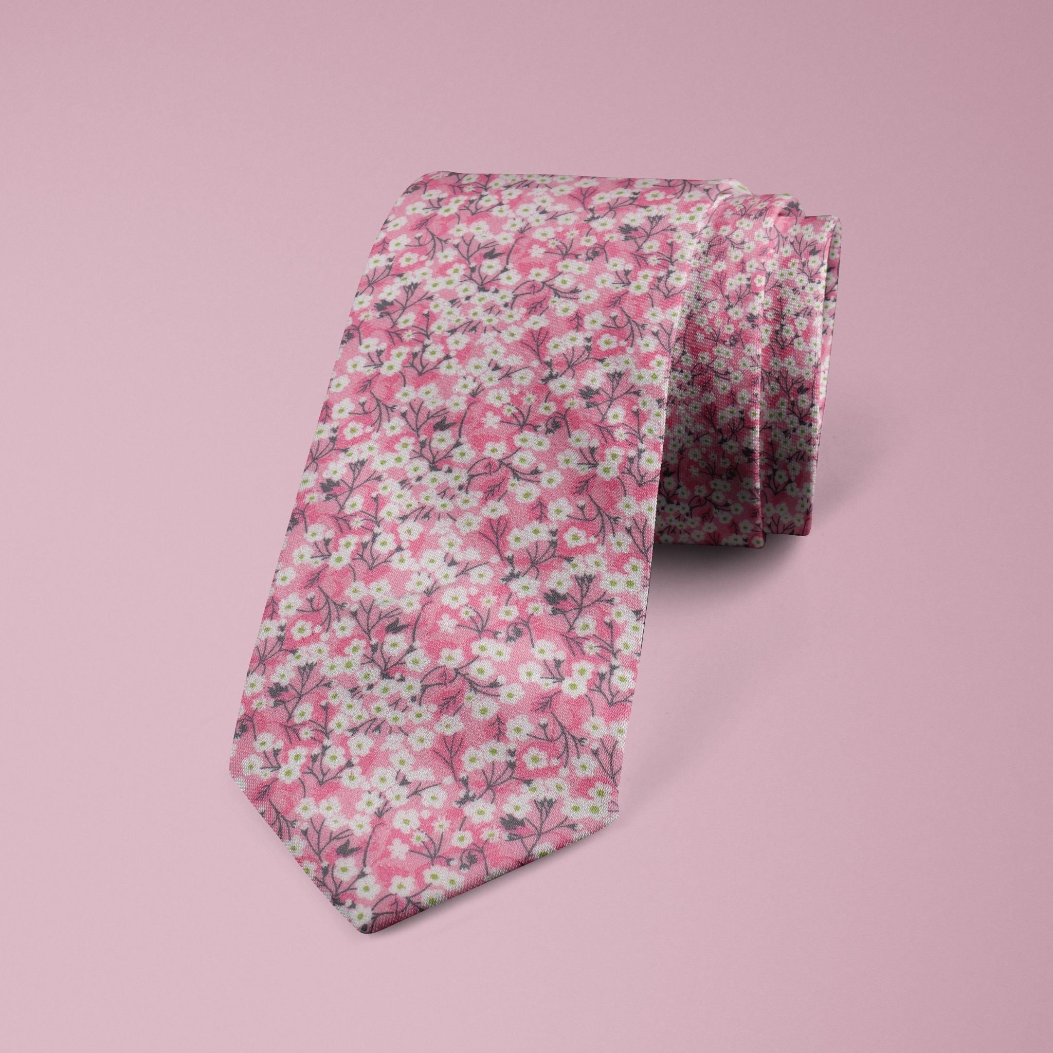 Mitsi Pink | Floral Wedding Tie & Pocket Square – Black Tie