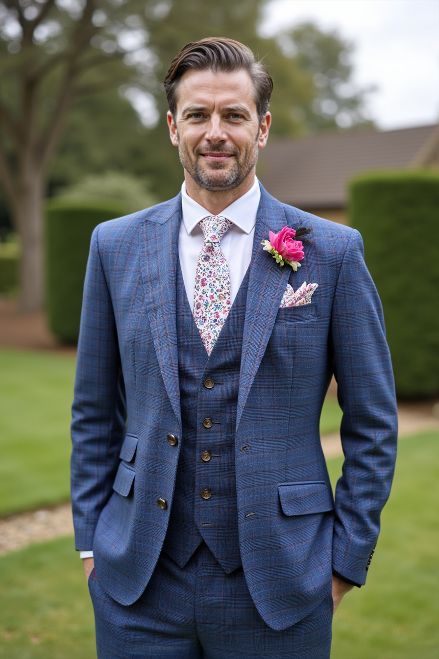 Navy Blue Check Suit | Wedding Suit Hire | Berkshire, Hampshire, Surrey ...